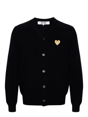 Play Comme Des Garcon V-neck Wool Cardigan - Blue