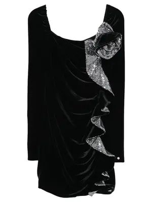 NISSA Sequin-detail Velvet Mini Dress - Black