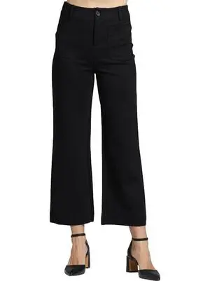 APNY Ponte Wide Leg Crop Trousers - Black