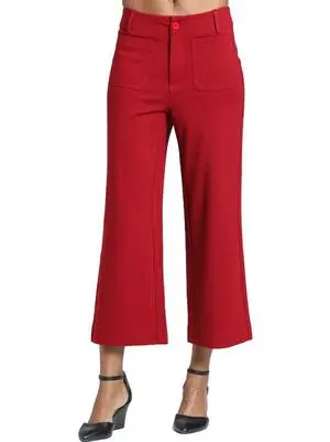 APNY Ponte Wide Leg Crop Trousers - Red
