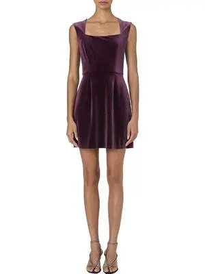 French Connection Square Neck Velvet Mini Dress - Burgundy Red
