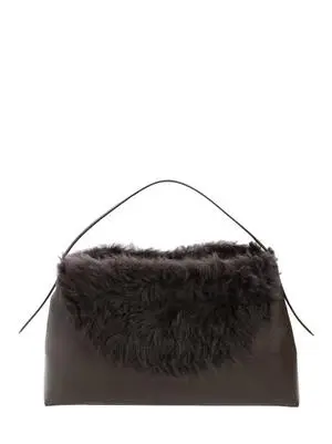 TOTEME T-lock Leather & Shearling Top Handle Bag - Bark