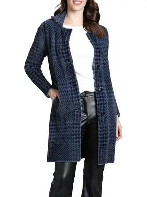 APNY Plush Houndstooth Longline Jacket - Indigo