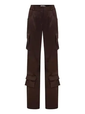 Ila Satin Cotton Cargo Pants - Brown