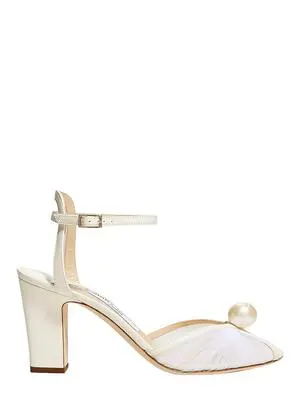 JIMMY CHOO Sacaria Tulle Pearly Sandals - White