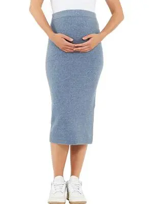 RIPE MATERNITY Dani Knit Midi Skirt - Denim Marle.