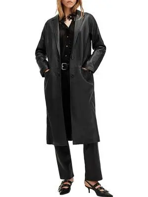 ALLSAINTS Aire Leather Overcoat - Black