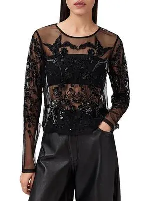 ALLSAINTS Greta Embellished Top - Black