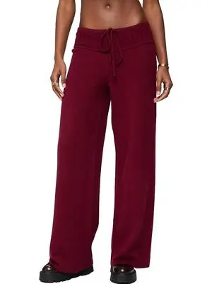EDIKTED Russell Straight Leg Knit Pants - Burgundy