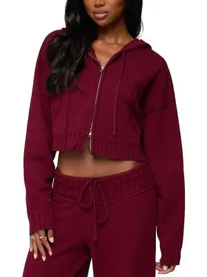 EDIKTED Knit Hooded Cardigan - Burgundy
