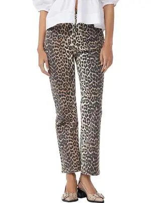 GANNI Print Cropped Jeans - Leopard