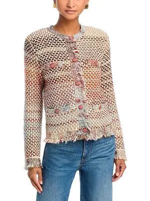 Veronica Beard Sariyah Fringe Knit Jacket - Red Multi