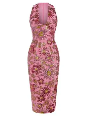RASARIO Embellished Chiffon Midi Dress - Pink