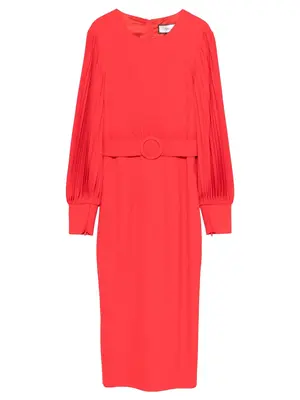 NISSA Belted Midi Dress - Red