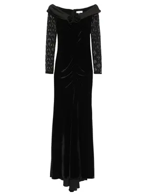 NISSA Velvet Maxi Dress - Black