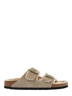 BIRKENSTOCK Narrow Fit Arizona Shearling Slides Neutro