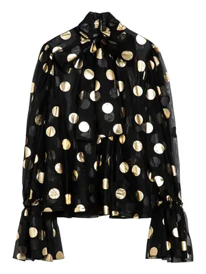 Dolce & Gabbana Silk Organza Lamé Polka Dot Blouse - Black