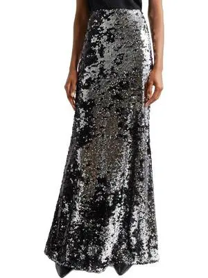 L'Agence Zeta Sequin Maxi Skirt Silver/black Sequin