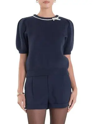 English Factory Crystal-embellished Bow Sweater - Navy