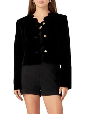 English Factory Velvet Scallop Jacket - Black
