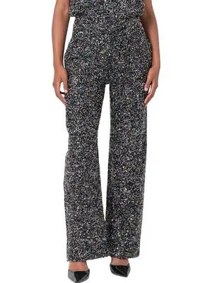 Endless Rose High Waist Bouclé Tweed Wide Leg Pants - Black Multi