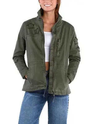 BILLY T Butterfly Embroidered Cotton Blend Jacket - Army
