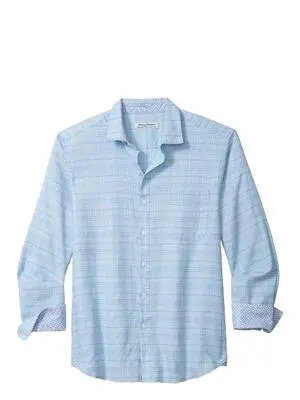 Tommy Bahama Barbados Breeze Playa Plaid Linen Blend Button-up Shirt - Aqua Ice