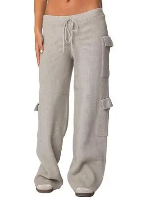 EDIKTED Wynter Low Rise Drawstring Cargo Sweater Pants - Gray-melange