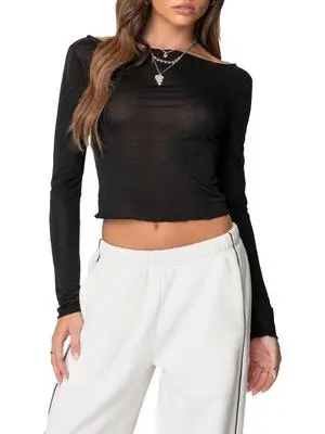 EDIKTED Rach Semisheer Boat Neck Top - Black