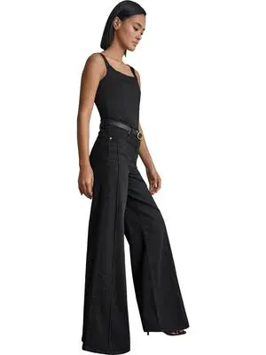 REISS Heather Stretch-cotton Wide-leg Jeans - Black