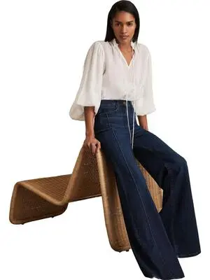 REISS Heather Stretch-cotton Wide-leg Jeans - Dark Blue