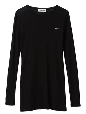 Miu Miu Cotton Mini Dress With Logo - Black