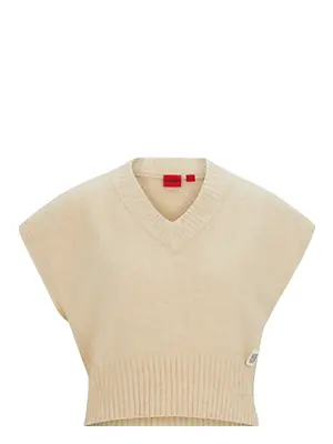 Hugo Relaxed-fit V-neck Knitted Top - Open Beige