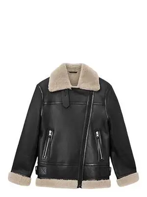 ALLSAINTS Sola Relaxed-fit Lined Shearling Biker Jacket - Black/natural