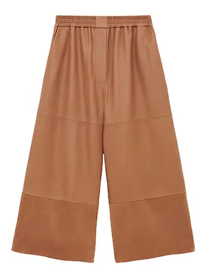 Loewe Anagram Cropped Wide-leg Leather Trousers - Toffee