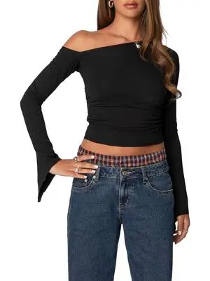 EDIKTED Stacie Ruched One-shoulder Top - Black