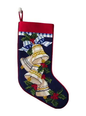 LANDS' END Needlepoint Christmas Stocking Bells