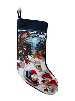LANDS' END Needlepoint Christmas Stocking Nordic Gnomes