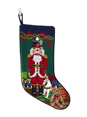 LANDS' END Needlepoint Christmas Stocking Nostalgic Nutcracker