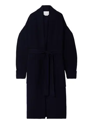 Sasuphi Belted Ribbed Merino Wool And Cashmere-blend Cardigan - Blue