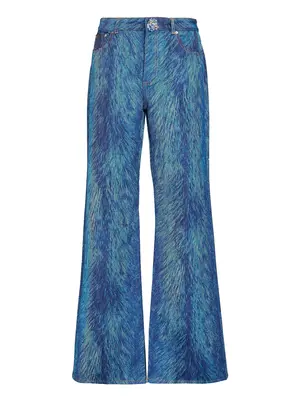 AREA Printed High-rise Flared Jeans - Mid Denim