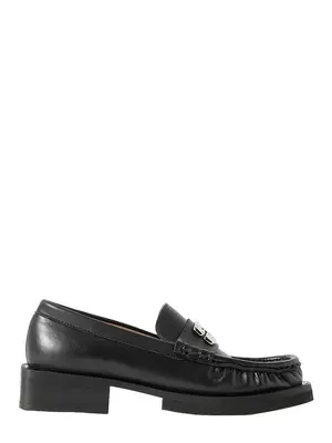 GANNI Butterfly Logo-embellished Leather Loafers - Black