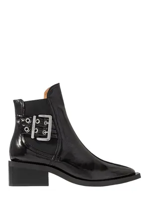 GANNI Buckled Glossed Chelsea Boots - Black