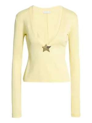 AREA Embellished Ribbed Jersey Top - Pastel Yellow