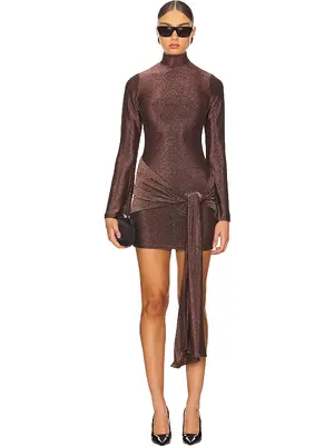 Bardot Seraphina Tie Front Metallic Dress - Bronze