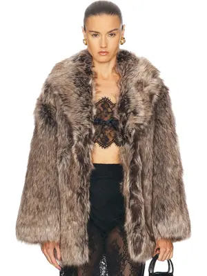 Lpa Elliana Faux Fur Coat - Brown & Grey
