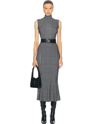 Norma Kamali Sleeveless Turtleneck Fishtail Dress - Mini Houndstooth