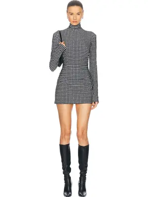 Norma Kamali Long Sleeve Turtleneck Pickleball Dress - Large Houndstooth