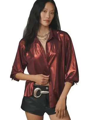Anthropologie Shine Buttondown Shirt - Red Mahogany