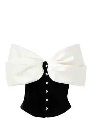 Costarellos Rosamund Bow-detailed Crepe And Velvet Bustier Top - Black